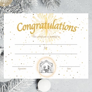 Printable Christmas Christian Certificate, Nativity Sunday School Award ...