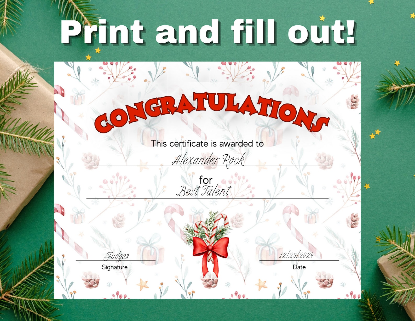 Christmas Certificate, Printable Holiday Certificate, Editable ...