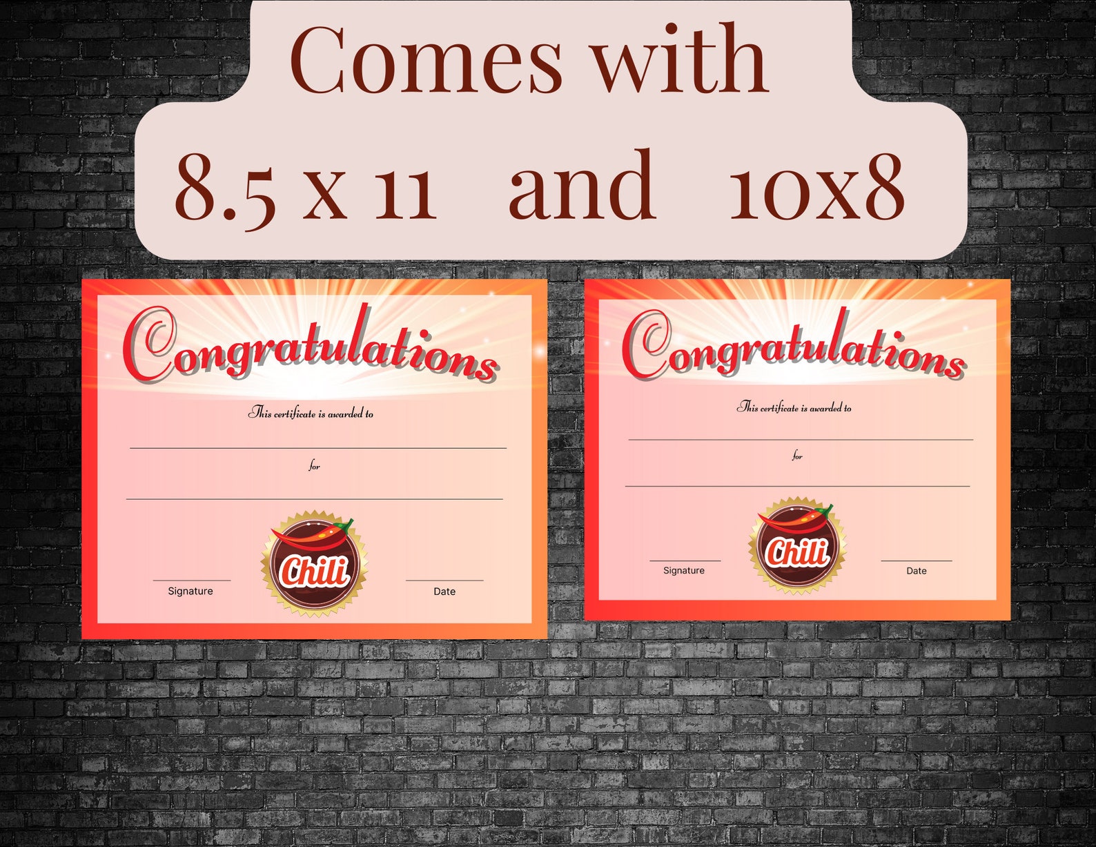 Printable Best Chili Cook-off Certificate Award, Winner of Games, Chili ...