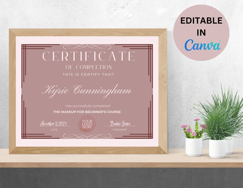 Editable Certificate of Completion, Training Certificate Template, Canva Template, Printable ...