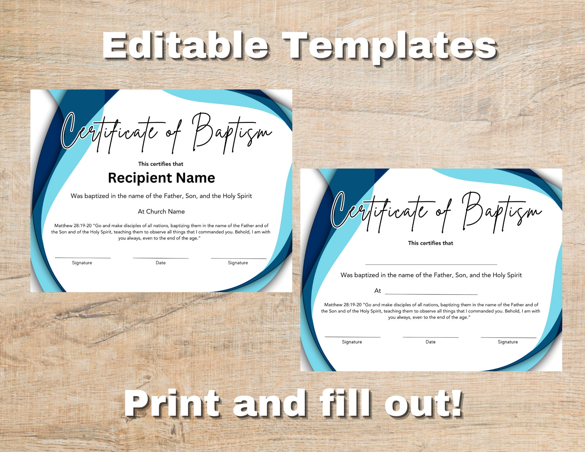 Printable Baptism Certificate, Christian Editable Template Certificate ...