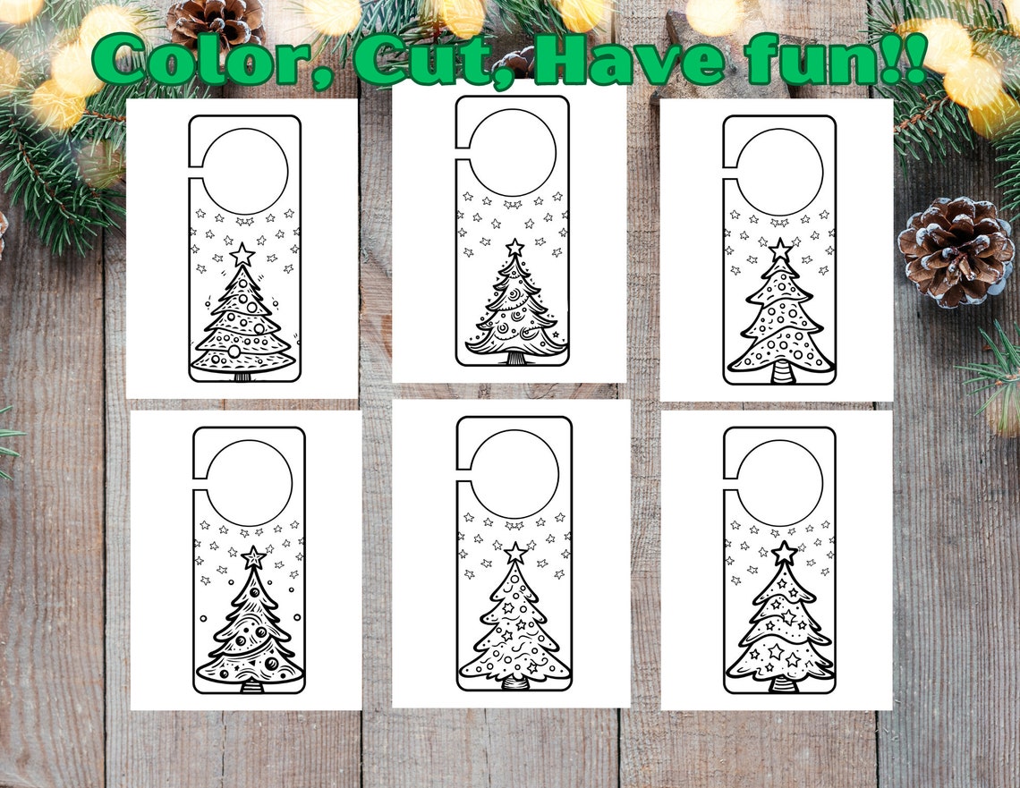 Christmas Printable Coloring Door Hanger Craft, Printable Holiday ...