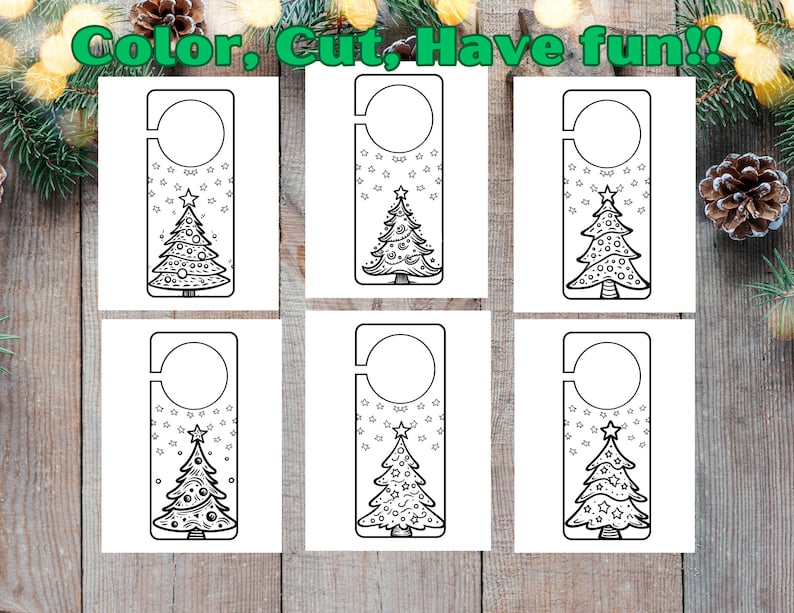 Christmas Printable Coloring Door Hanger Craft, Printable Holiday ...