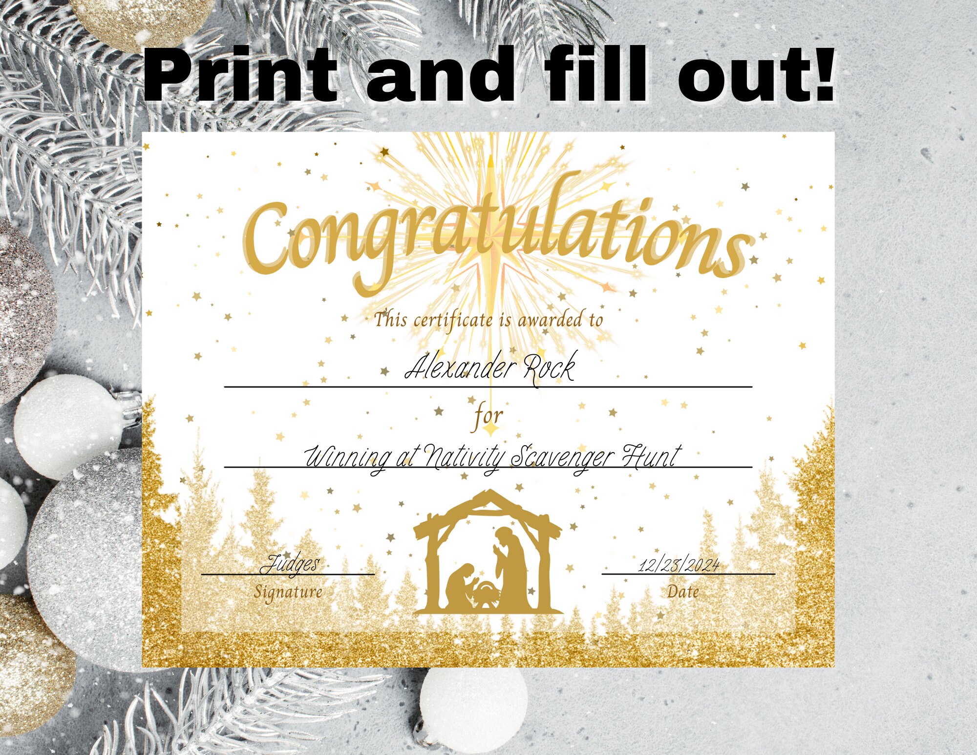 Printable Christmas Christian Certificate, Sunday School Award ...