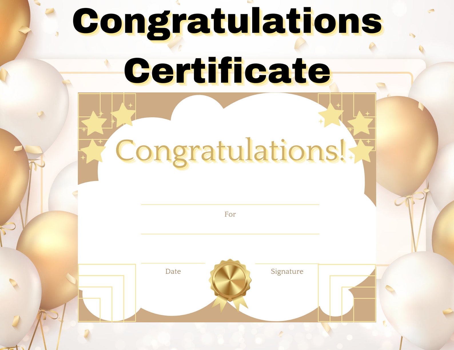 Printable Award Template, Gold Printable Certificate for Kids, Teacher ...