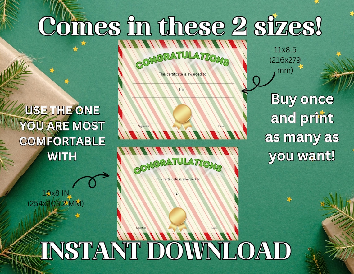 Christmas Certificate, Printable Holiday Certificate, Editable ...