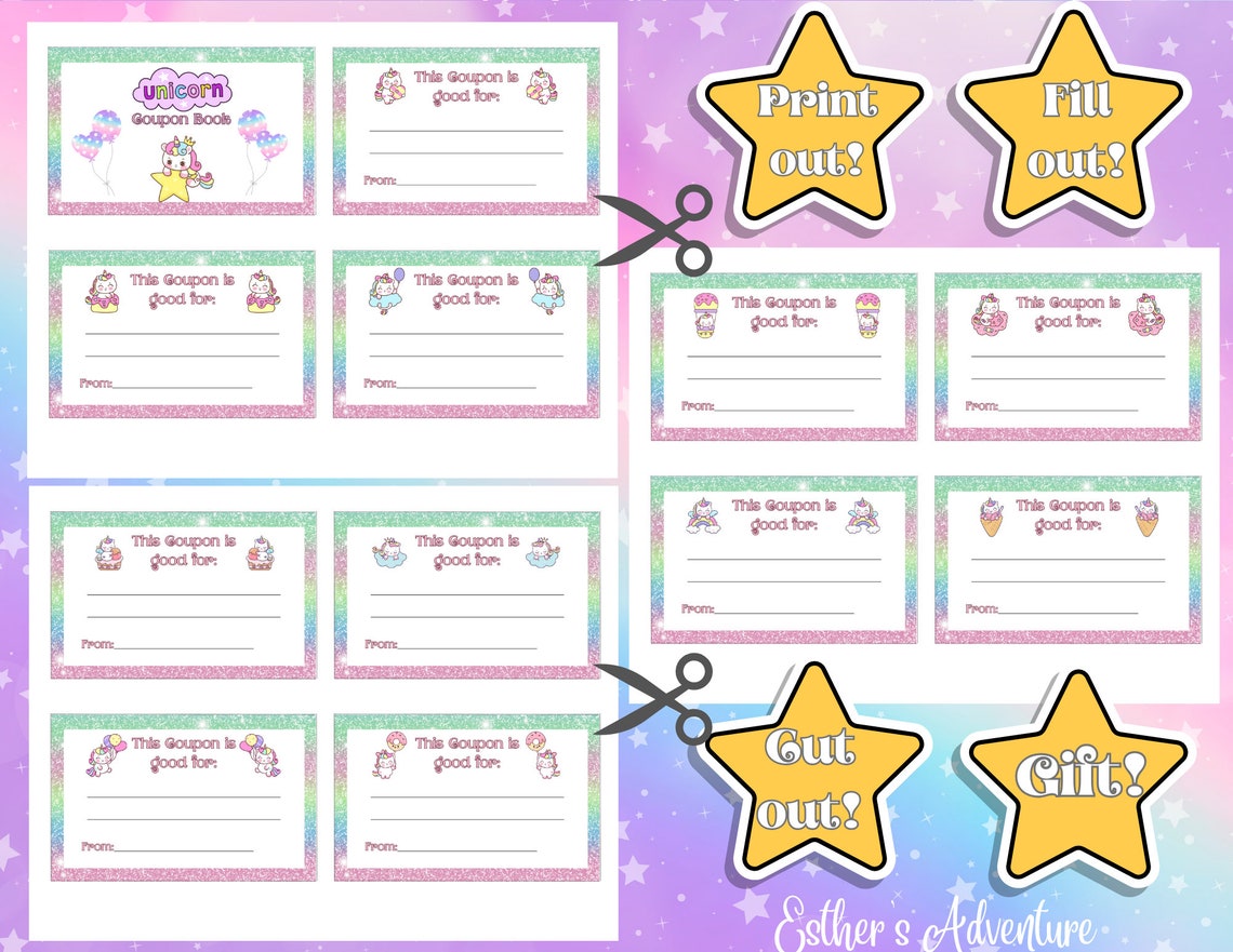 Printable Gift Cute Unicorn Coupon Book Adorable Kids Craft - Etsy