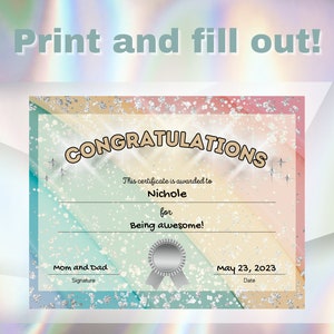Printable Congratulations Colorful Rainbow Certificate for Kids ...
