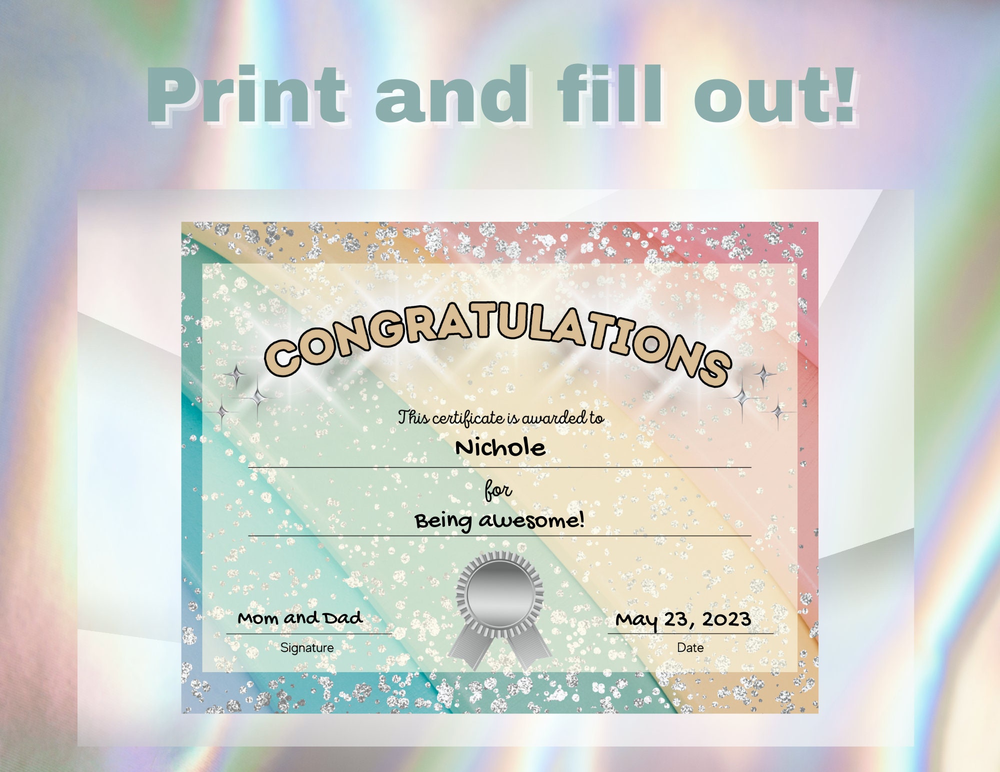 Printable Congratulations Colorful Rainbow Certificate for Kids ...