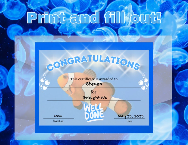 Printable Award, Finding Fish Certificate Template, Children's ...