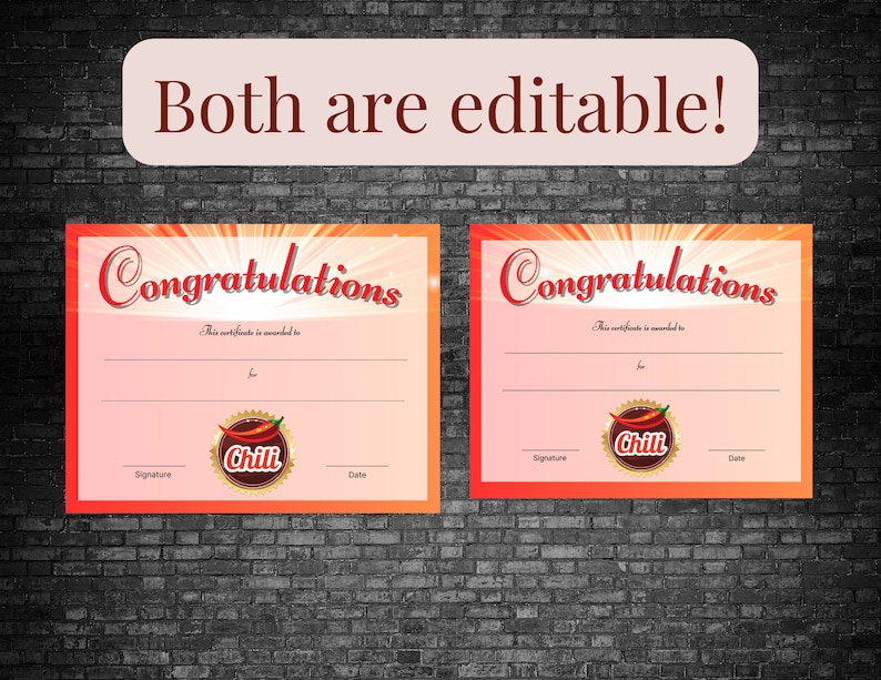 Printable Best Chili Cook-off Certificate Award, Winner of Games, Chili ...