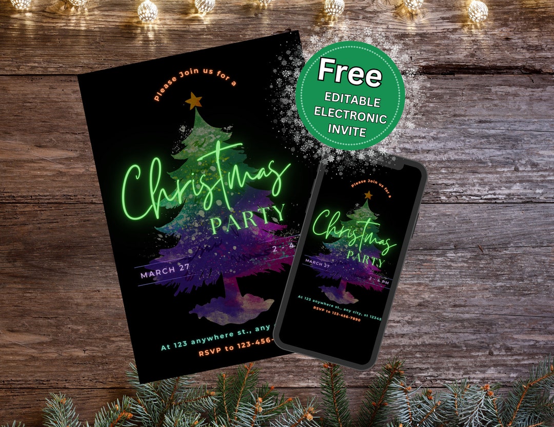 Editable Neon Christmas Party Invitation Neon Holiday Party - Etsy UK