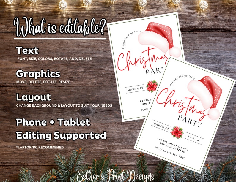 Editable Christmas Party Invitation, Editable Christmas Party Canva ...