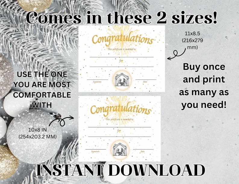 Printable Christmas Christian Certificate, Nativity Sunday School Award ...