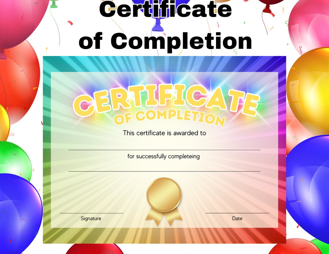 Rainbow Certificate of Completion, Certificate of Performance ...