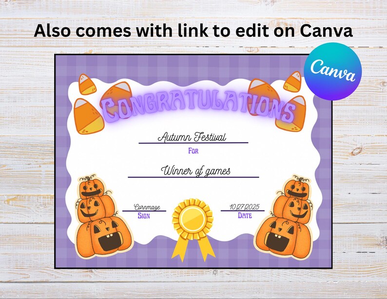 Editable & Blank Award Certificate Printable Fall Festival ...
