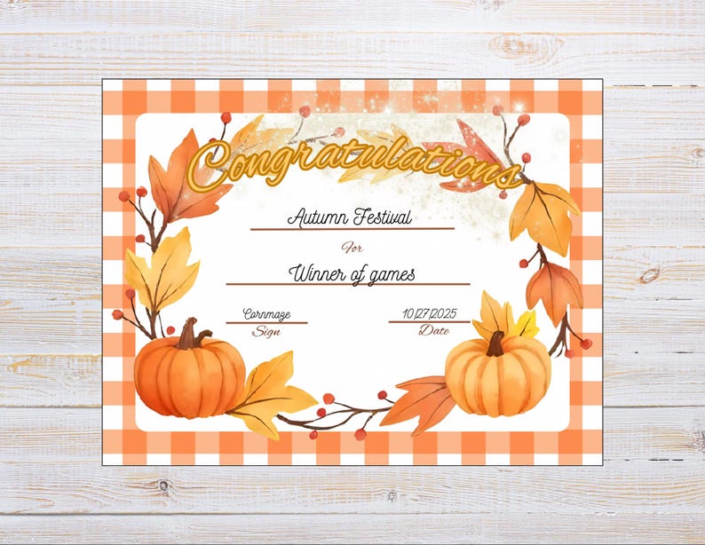 Blank Award Certificate Printable Fall Festival, Congratulations ...