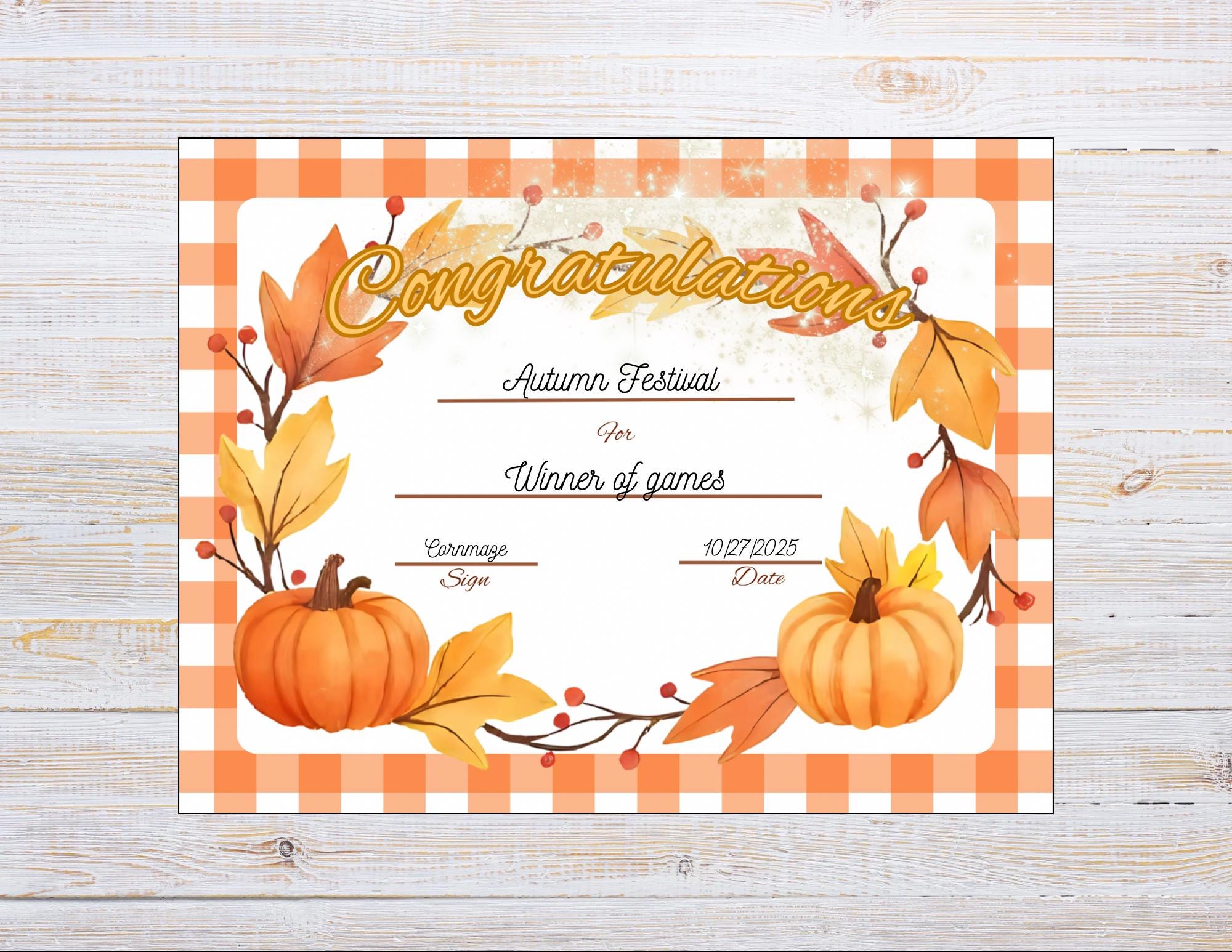 Blank Award Certificate Printable Fall Festival, Congratulations ...