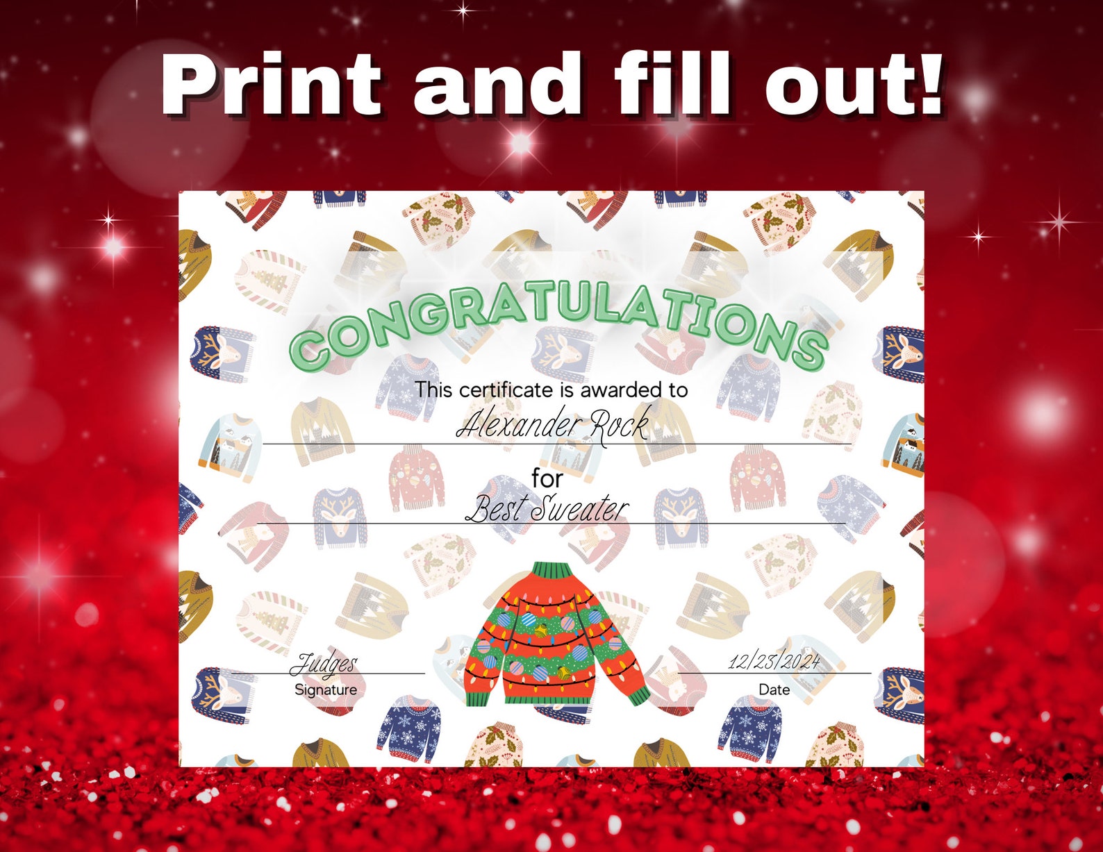 Printable Christmas Certificate, Holiday Certificate, Printable ...