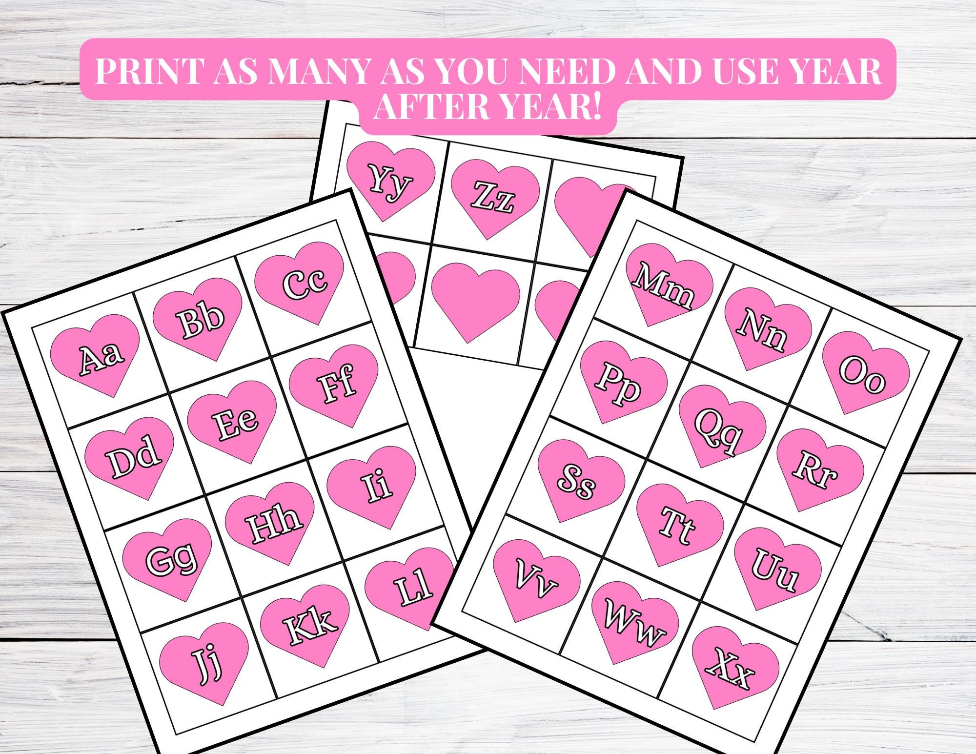 Alphabet Flashcards, Abcs Valentines Day Learning Craft, DIY Printable ...