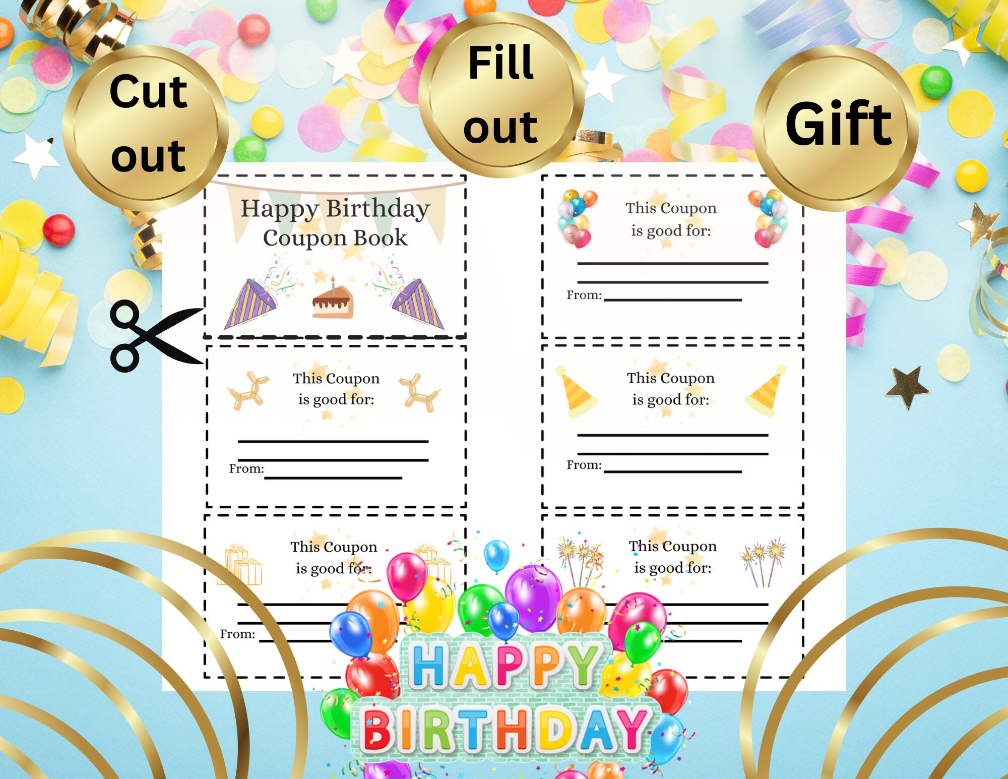Printable Birthday DIY Coupon Print, Editable, Download, Customize Gift ...