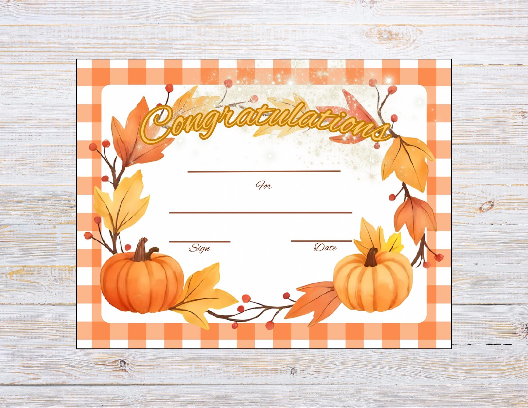 Blank Award Certificate Printable Fall Festival, Congratulations ...