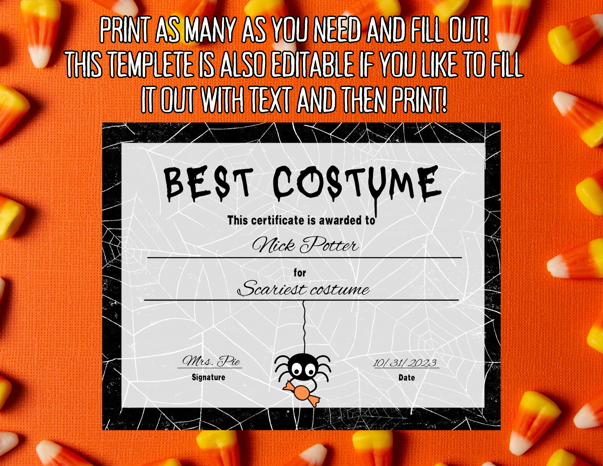 Printable Halloween Certificate Award, Winner of Games, Classroom ...