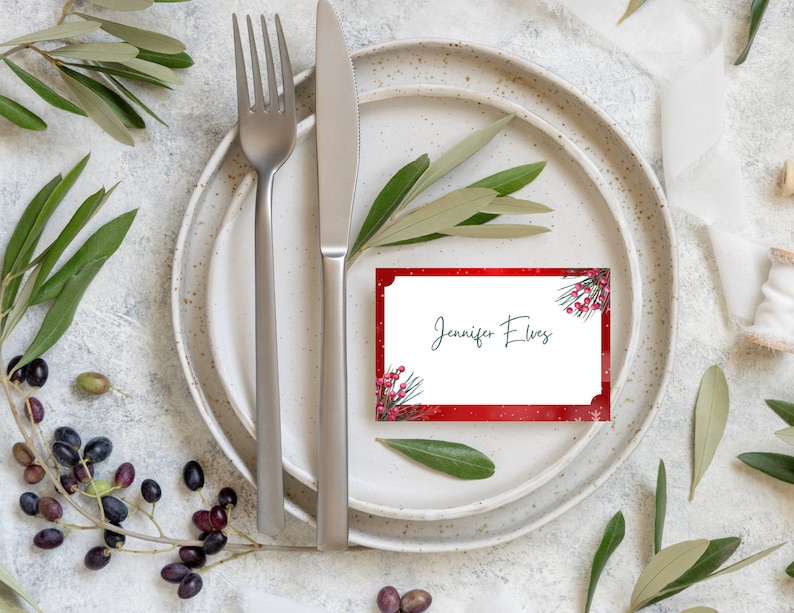 Christmas Dinner Place Card Template, Editable Canva Christmas Place ...