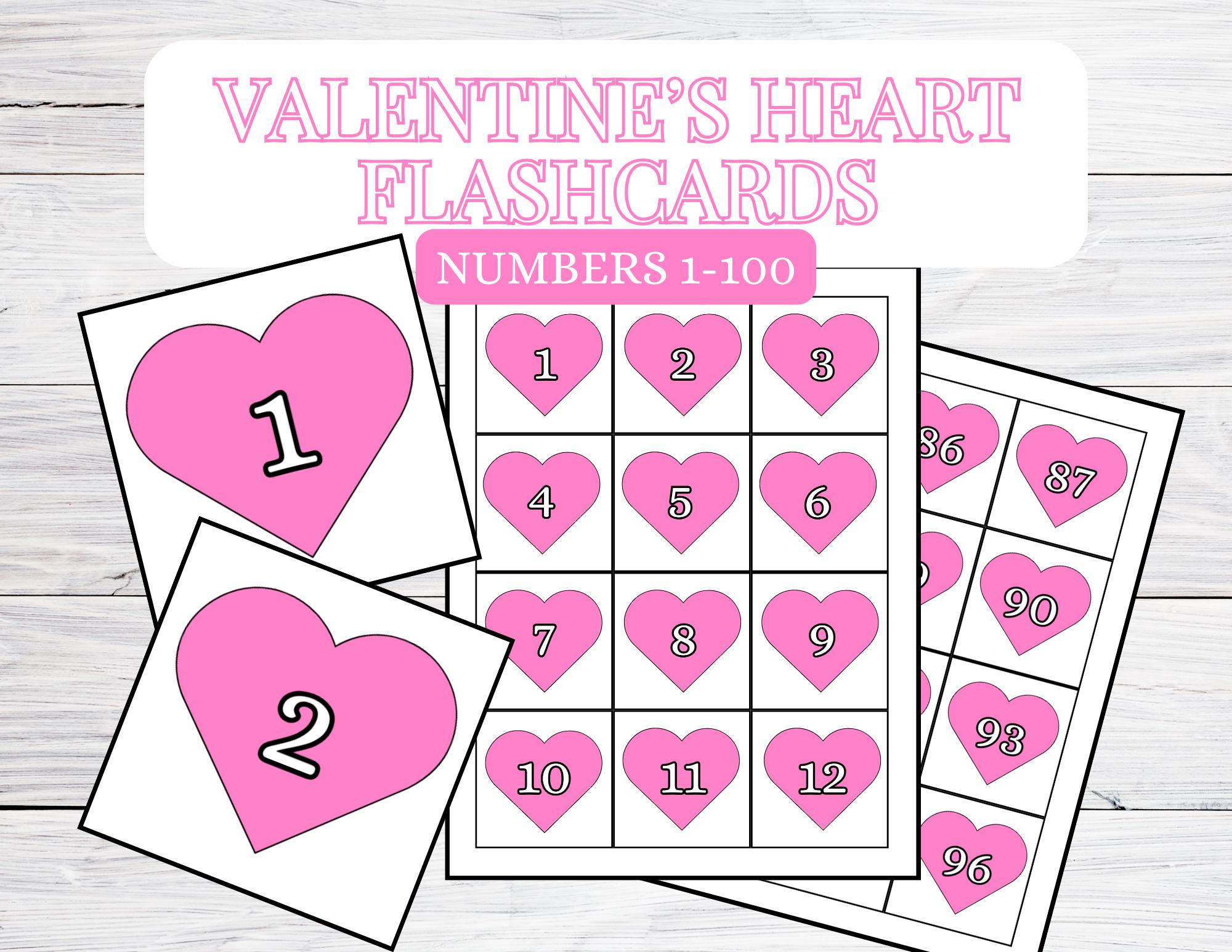 Count to 100 Numbers Flashcards, Valentines Day Learning Numbers, DIY ...
