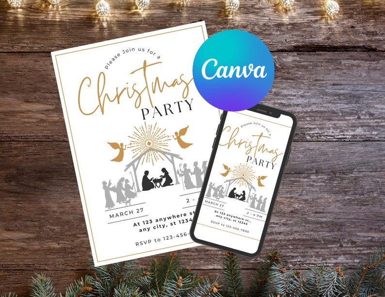 Editable Christmas Canva Template, Nativity Invitation, Christian Party ...