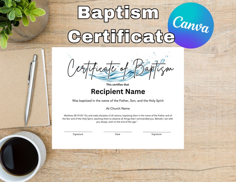 Printable Baptism Certificate Gift, Christian Editable Template ...