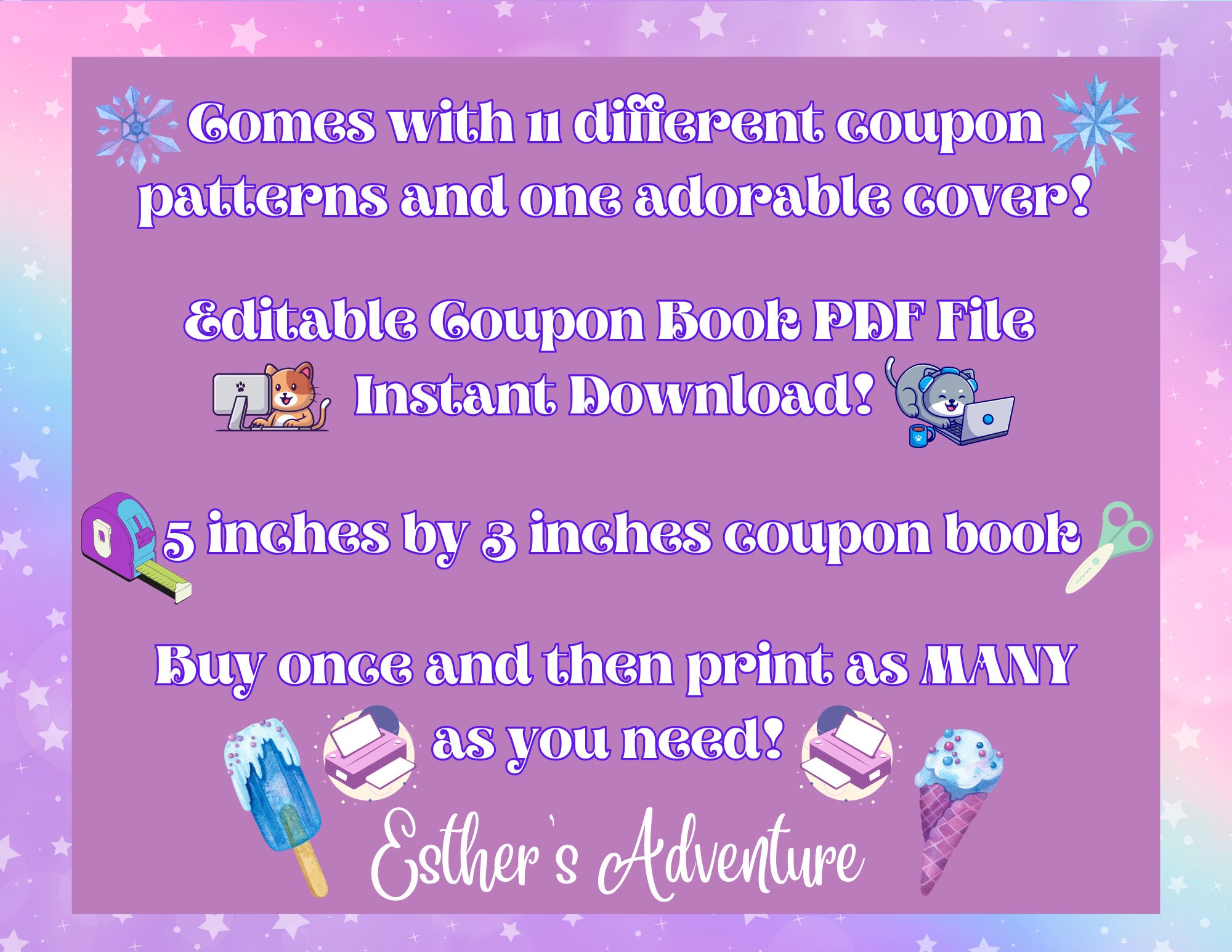 Printable Gift Cute Unicorn Coupon Book, Adorable Kids Craft ...