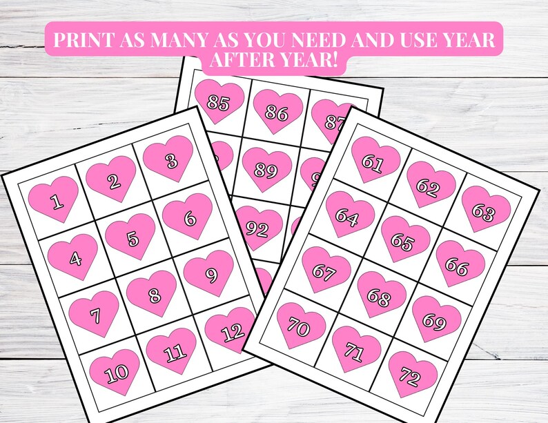 Count to 100 Numbers Flashcards, Valentines Day Learning Numbers, DIY ...