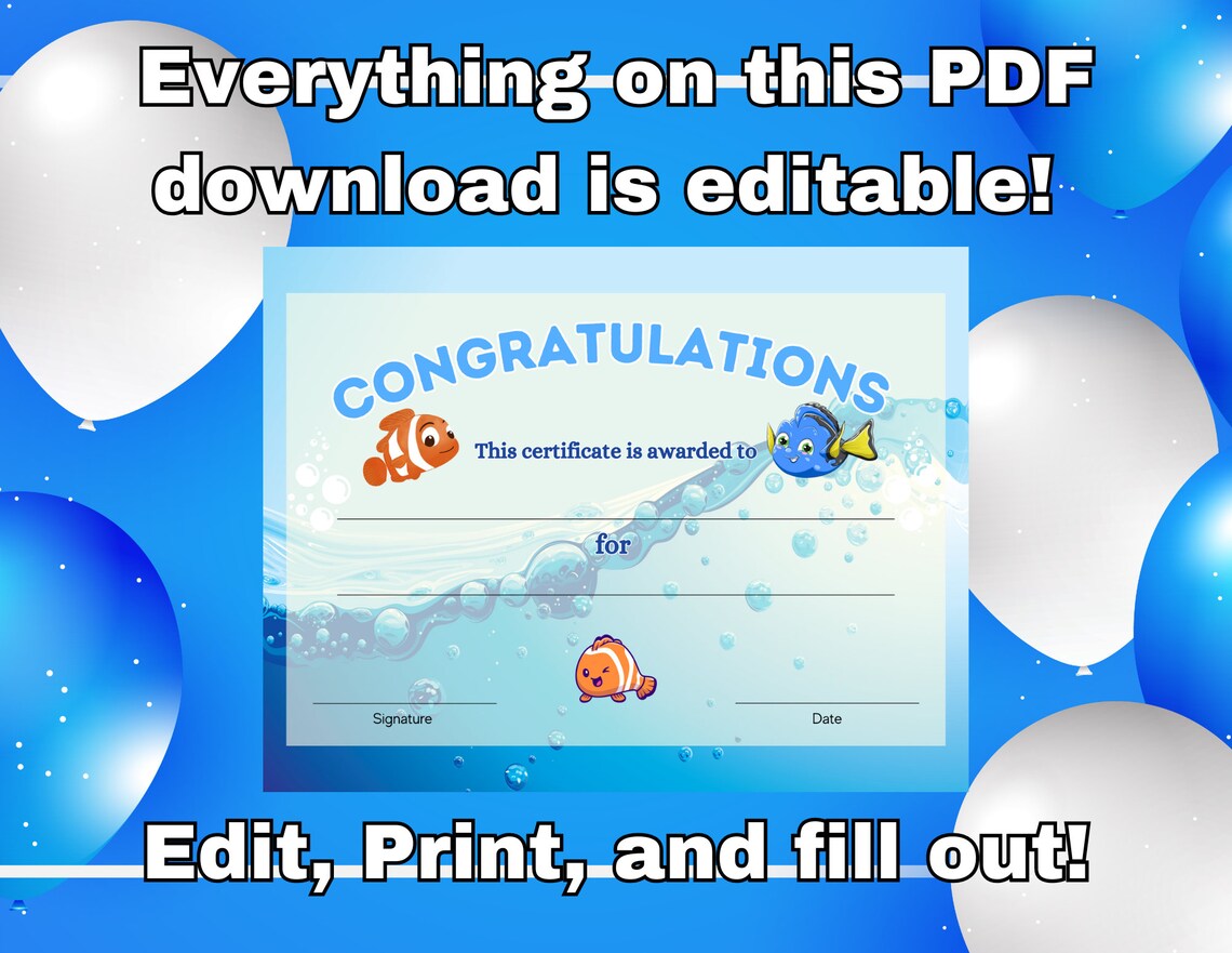 Printable Award, Finding Fish Certificate Template, Children's ...