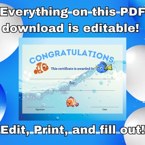 Printable Award, Finding Fish Certificate Template, Children's ...