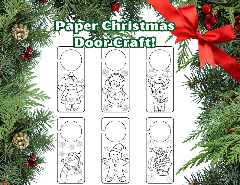 Printable Christmas Coloring Door Hanger Craft, Printable Holiday ...