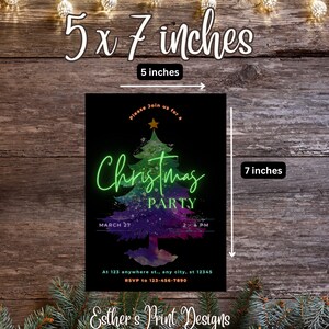Editable Neon Christmas Party Invitation, Canva Template, Neon Holiday ...