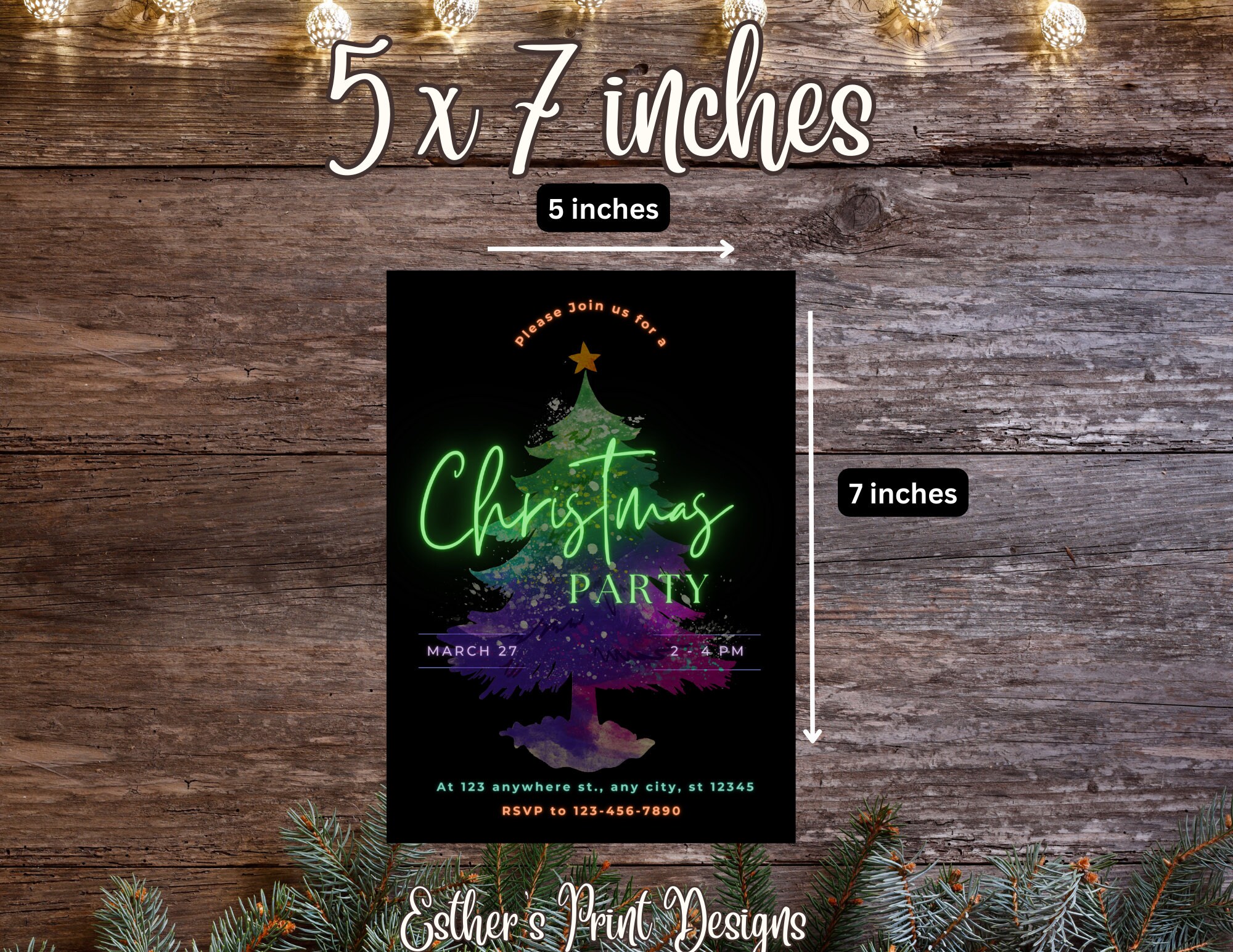 Editable Neon Christmas Party Invitation, Canva Template, Neon Holiday ...