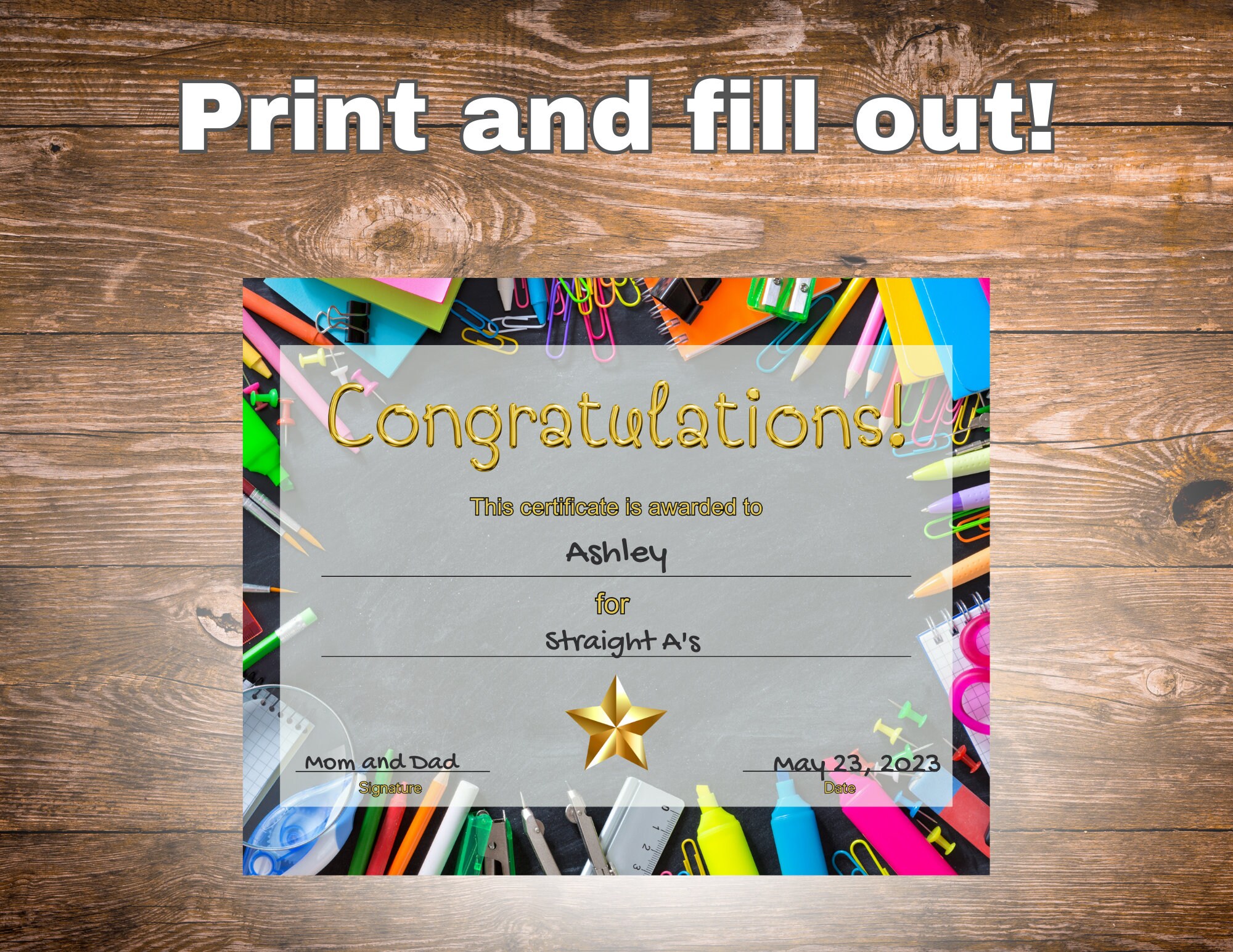 Colorful School Printable Certificate for Kids, Teacher Student Child ...
