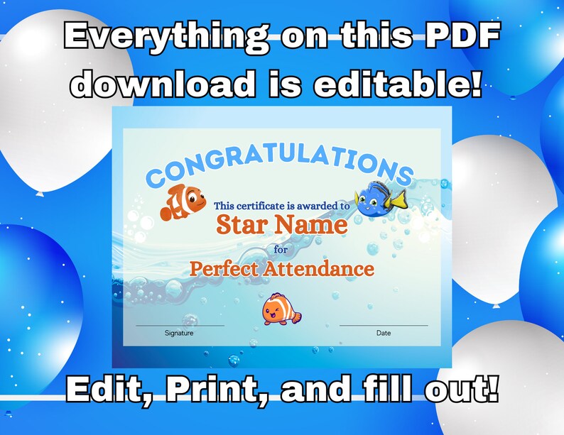 Cartoon Fish Customizable Printable Award Template, Kid's Certificate ...