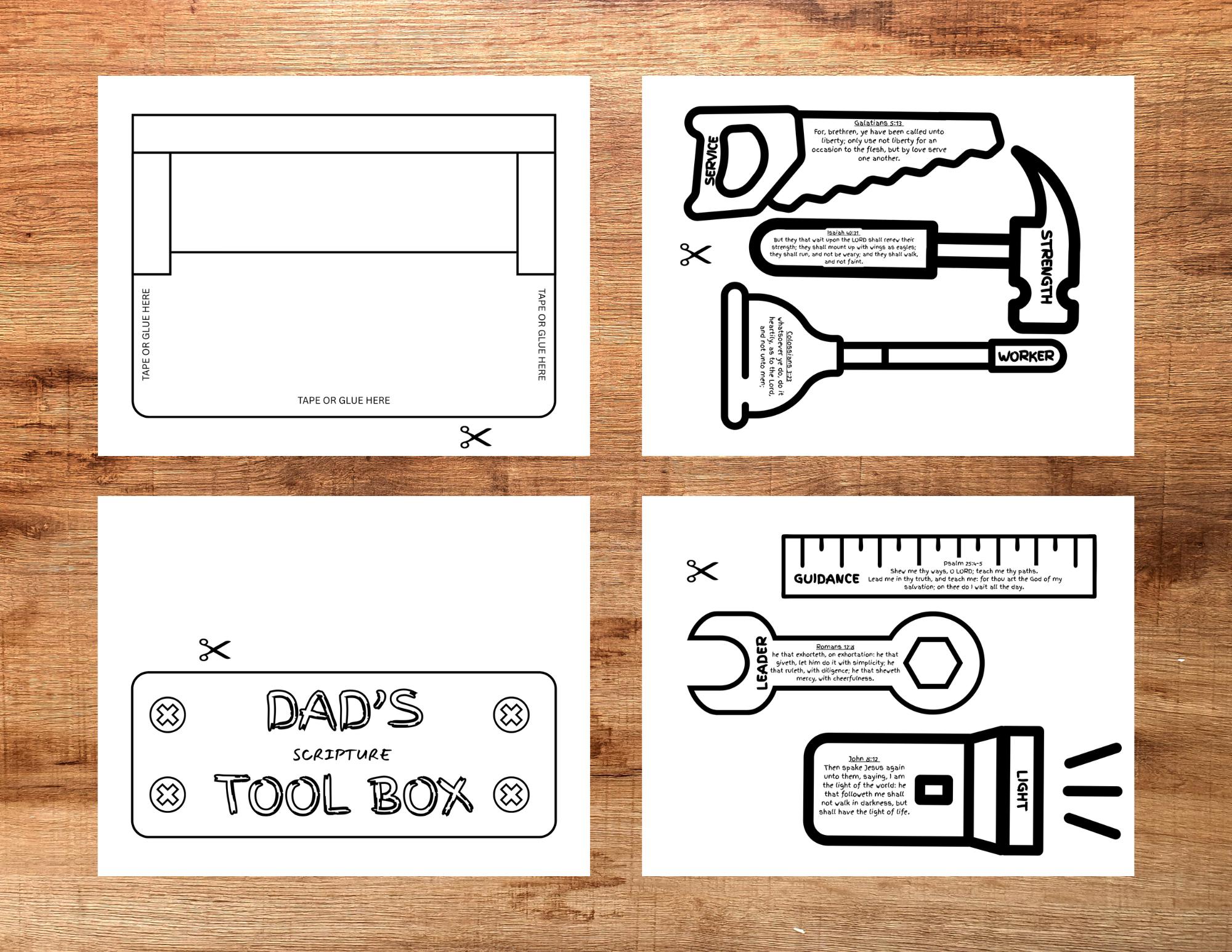 Toolbox for Dad Fathers Day KJV Bible Craft, Childrens Church Kids ...