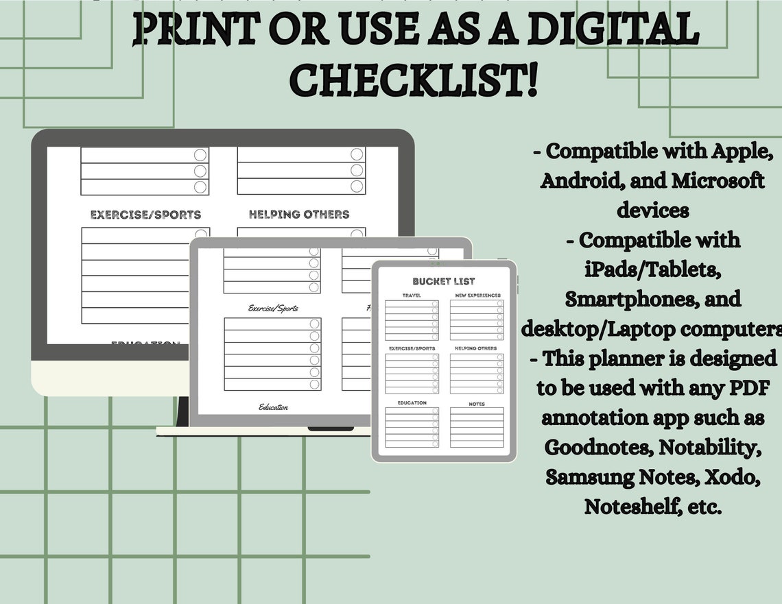 Editable Printable and Digital Bucket Checklists, Minimalist, Logs ...