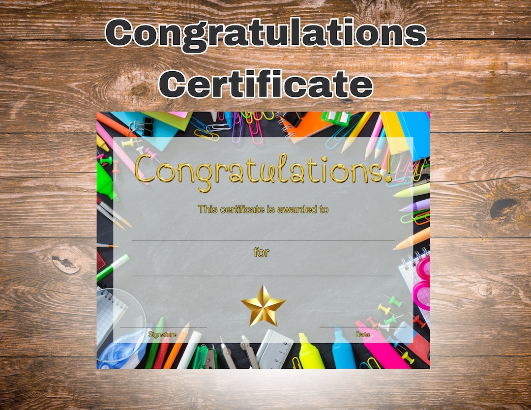 Colorful School Printable Certificate for Kids, Teacher Student Child ...