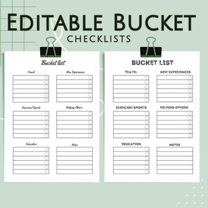 Editable Printable and Digital Bucket Checklists, Minimalist, Logs ...