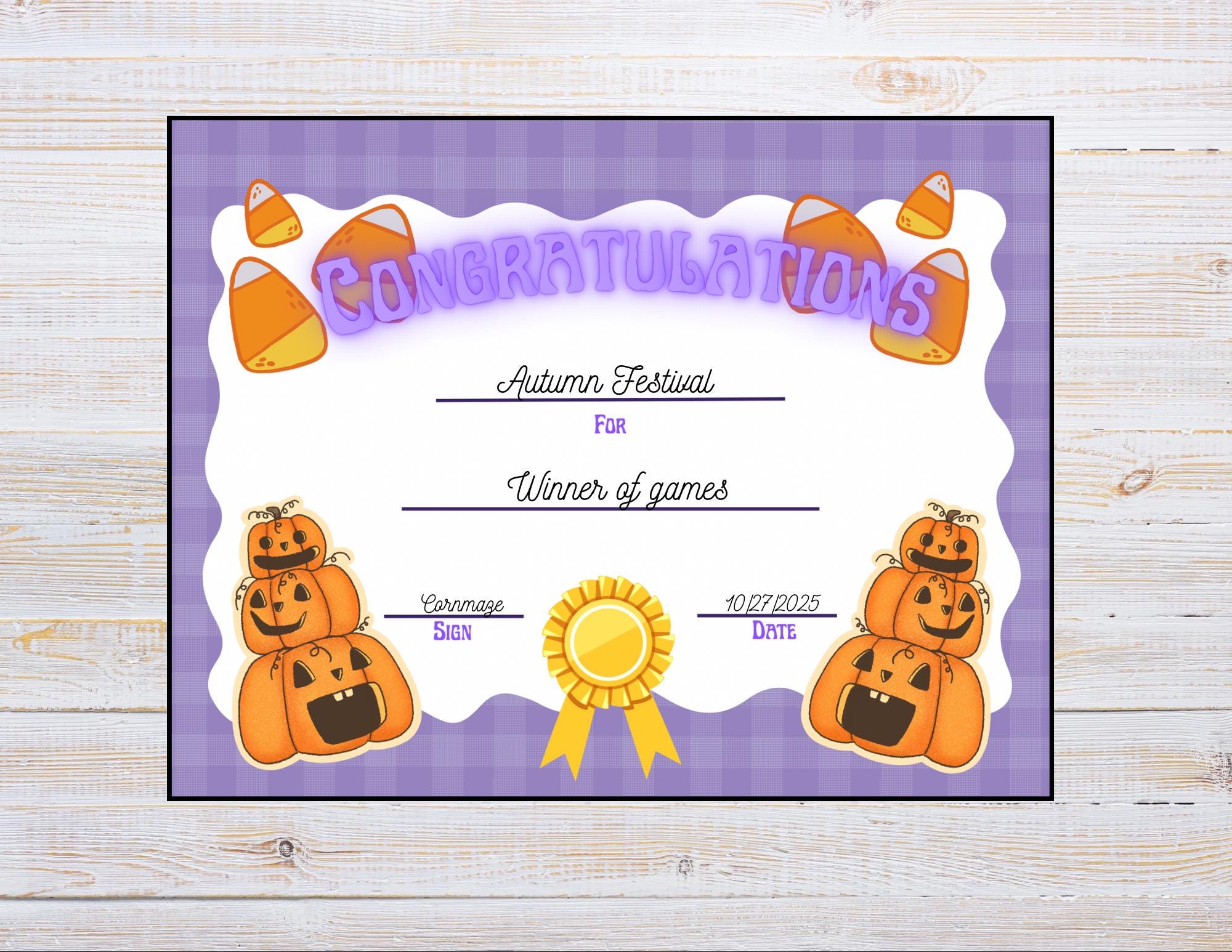 Editable & Blank Award Certificate Printable Fall Festival ...