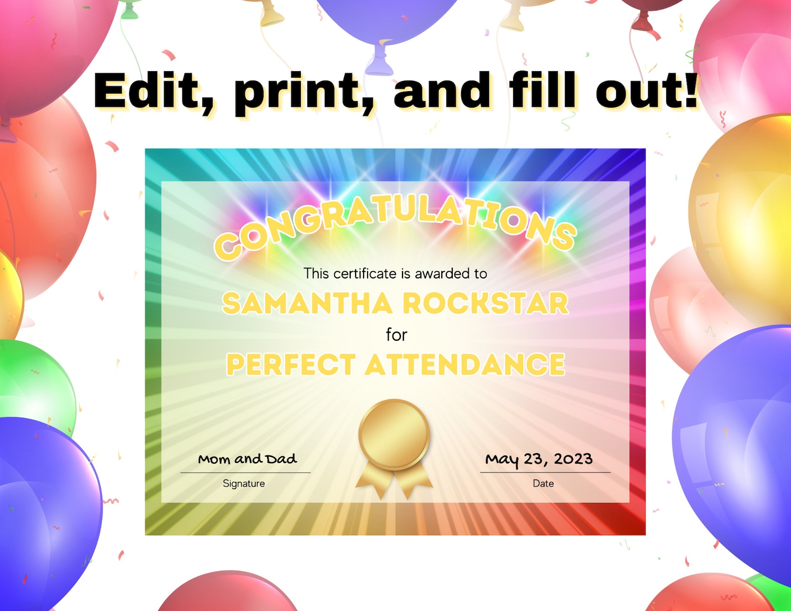 Editable Award Certificate Printable, Rainbow Certificate for Kids ...