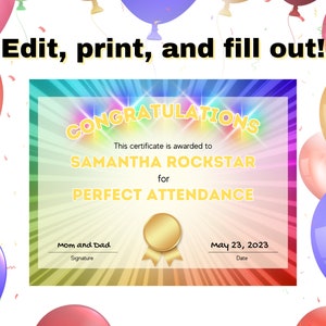 Editable Award Certificate Printable, Rainbow Certificate for Kids ...
