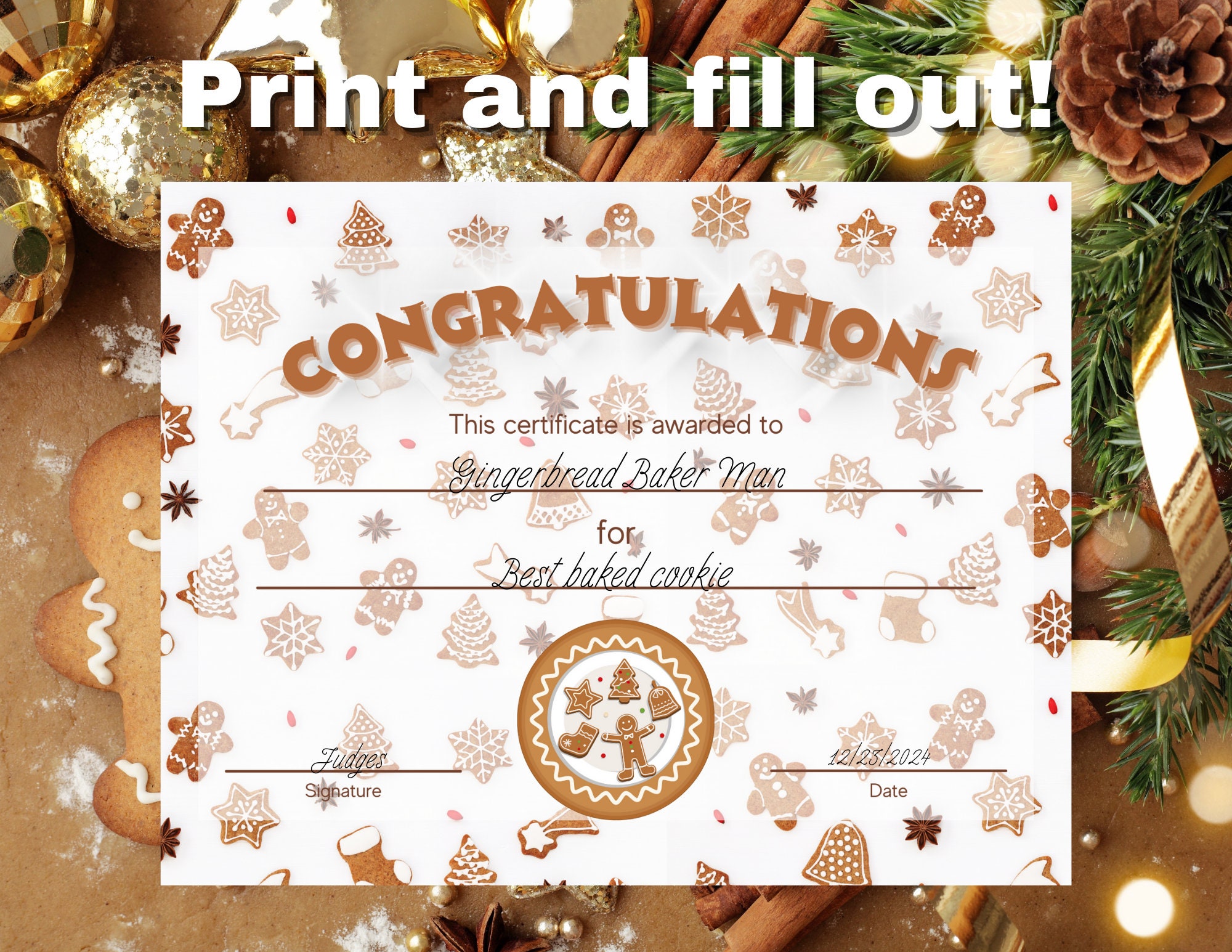 Gingerbread Christmas Certificate, Printable Holiday Certificate ...