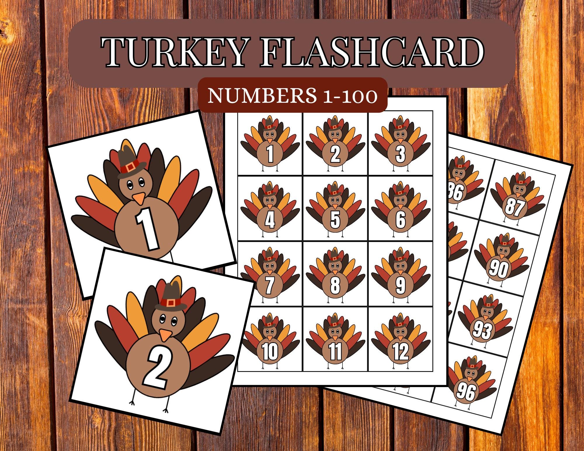 Count to 100 Numbers Flashcards, Turkey Learning Numbers, Autumn ...