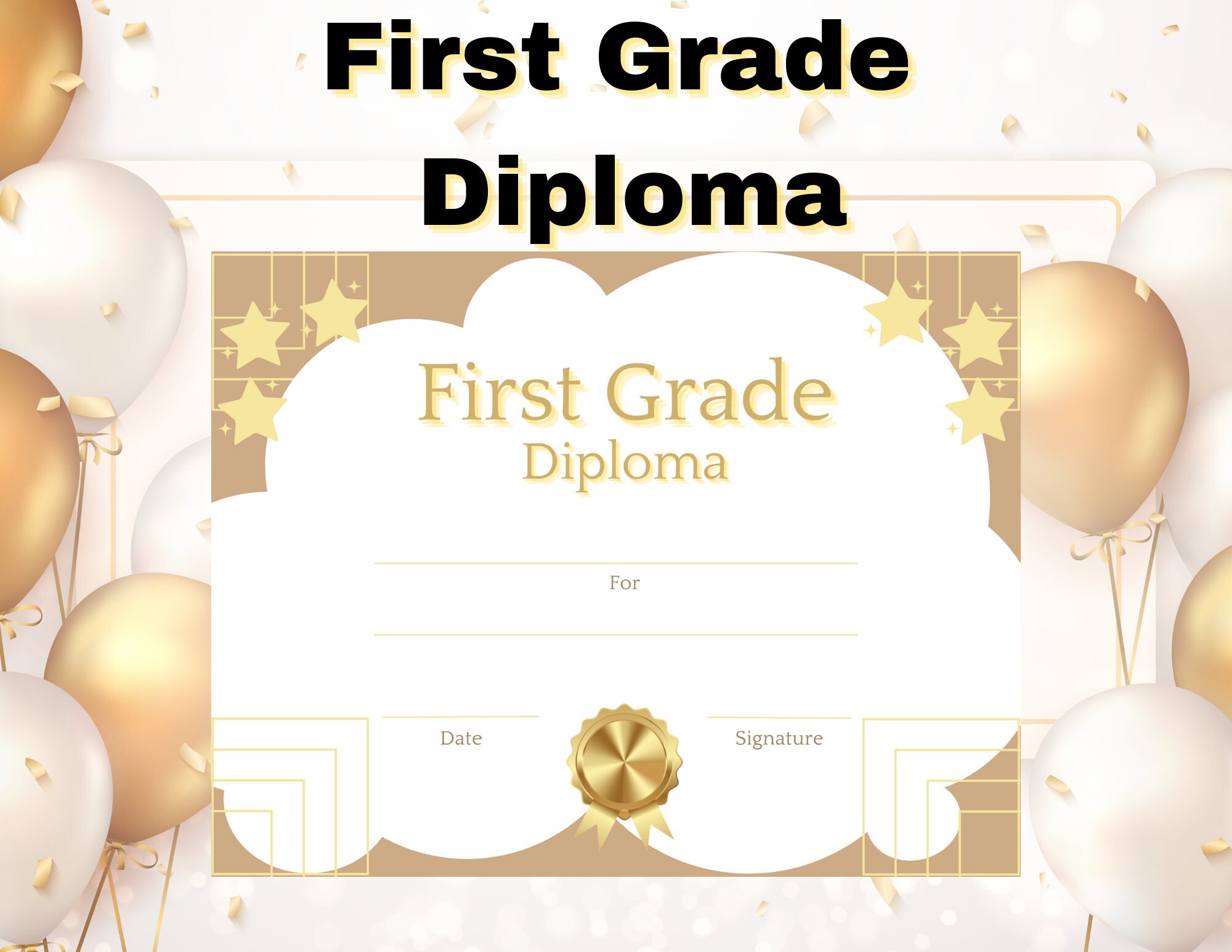Gold First Grade Printable Award Certificate for Kids, Teacher Student ...